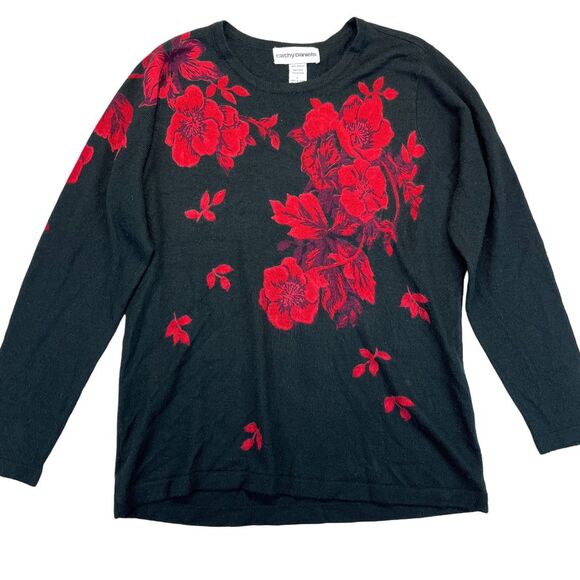 Cathy Daniels | Sweaters | Cathy Daniels Very Soft Black Red Floral ...